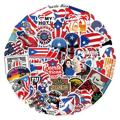 卡通波多黎各贴纸美式彩条国旗