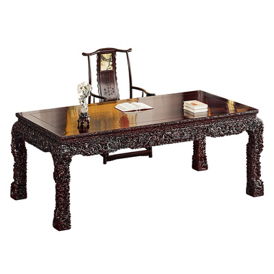 仙龙山血檀清式雕龙画案书桌组合