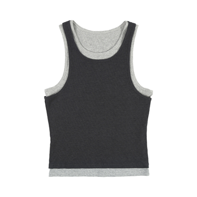 真两件灰色白紫色修身叠穿背心