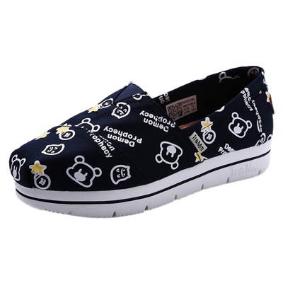 一脚蹬厚底透气帆布鞋女增高休闲