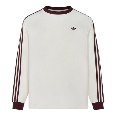 adidas阿迪达斯三叶草华夫格宽松上衣秋三条纹男长袖T恤 LD6431