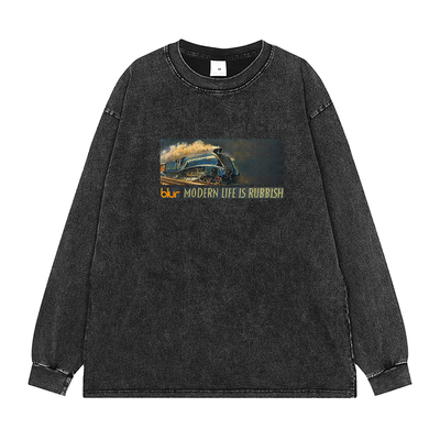 Blur水洗做旧落肩宽松摇滚T恤