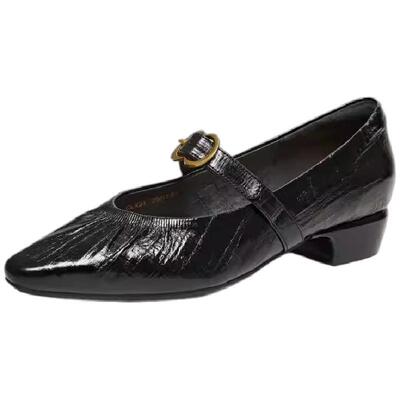 TATA他她尖头玛丽珍鞋女黑色平底单鞋真皮小皮鞋女2026新CLX01AQ6