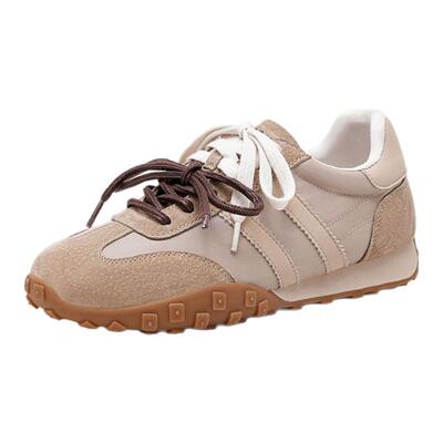 星期六复古拼色系带低跟德训鞋女