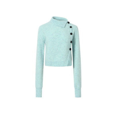 JAC FLEURANT秋冬新品不对称斜门襟纽扣毛衣湖水蓝浅棕色