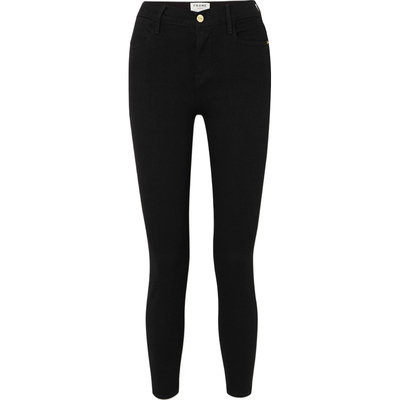 【折扣】FRAME女士开衩裤脚黑色紧身九分牛仔裤