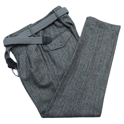 秋冬羊毛480g重磅粗花呢雾霾灰咖鱼骨纹裤子松紧腰皮带款男士西裤