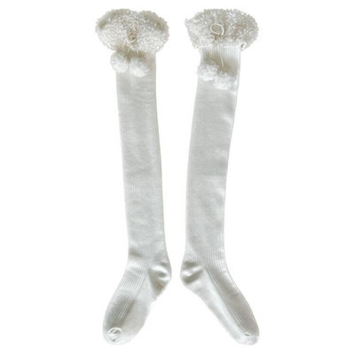可爱毛球Lolita毛边保暖高筒袜