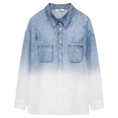 HPLY荷比俪2025秋新款女渐变牛仔宽松复古潮流设计感休闲百搭衬衫