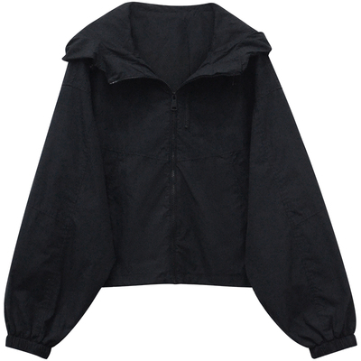 333sss~春秋新品黑色冲锋衣连帽外套女短款夹克小个子xs防晒衣