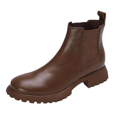 西村名物粗跟圆头真皮切尔西靴
