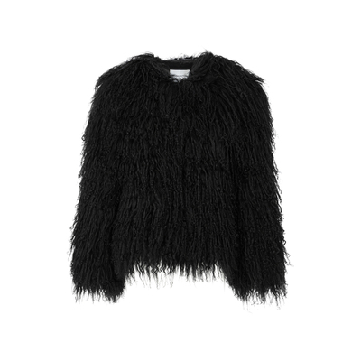 黑色休闲滩羊毛皮草外套