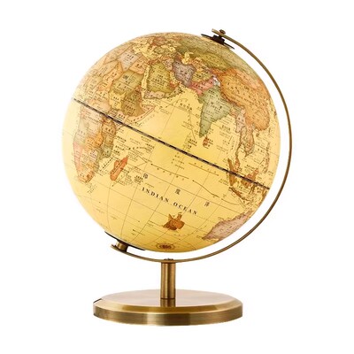 轻奢高档仿古黄色地球仪客厅摆件