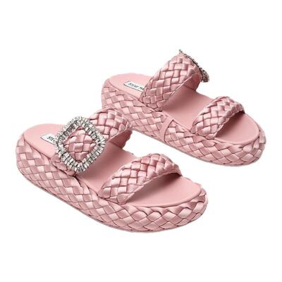 Steve Madden思美登GLITCH春夏度假出游编织厚底拉菲草拖鞋女鞋