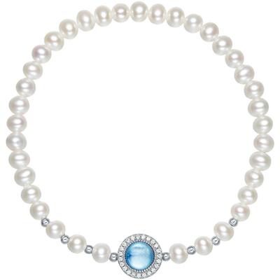 周六福淡水珍珠手串女S925银海蓝宝石手链手饰女神节礼物送女友