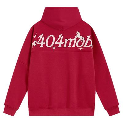 404MOB马年2026新年红重工刺绣加厚加绒保暖连帽卫衣男女潮牌帽衫