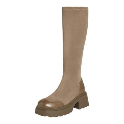 百思图叛逆出逃冬商场新款加绒弹力瘦瘦靴高跟女长靴M5201DG4