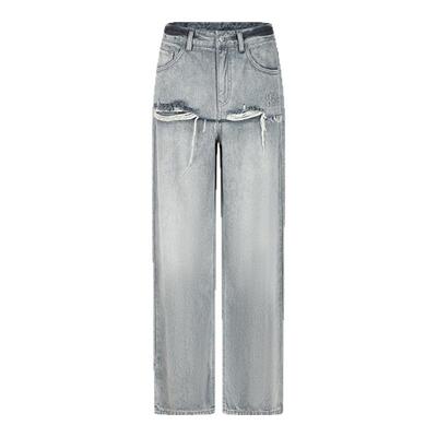 n'one裙式假两件做旧磨破牛仔裤