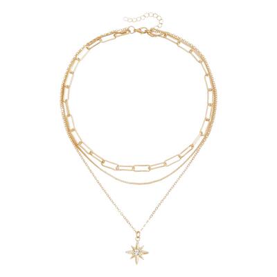 Norns欧美镶钻啊芒星项链百搭复古多层潮流necklace