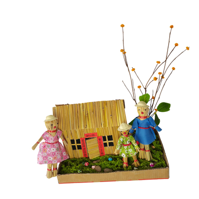 耕田套装迷你稻草屋农耕文化摆件