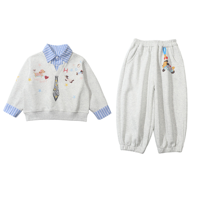 女童韩版两件套学院风翻领卫衣2026春秋新款儿童卡通运动套装潮