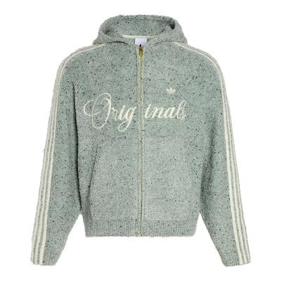 Adidas阿迪达斯三叶草男女新年款针织绒面精工开衫连帽外套KT0717