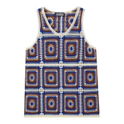2026夏波西米亚风撞色钩织背心男复古方格针织马甲上衣Men's vest