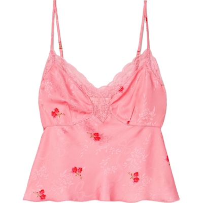 LOVESHACKFANCY春夏女蕾丝边饰印花提花缎布吊带背心