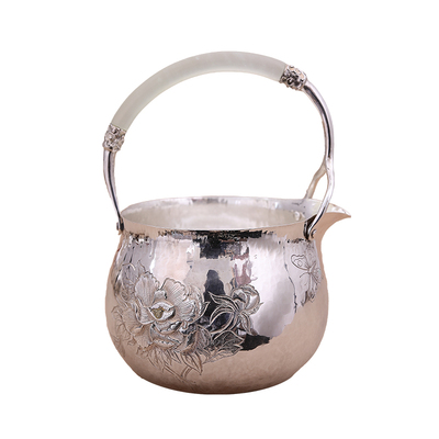 纯银时代手工防烫玉提梁公道杯