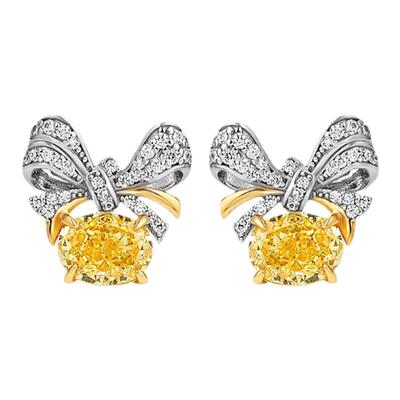 仙气蝴蝶结丝带浓彩黄钻耳钉