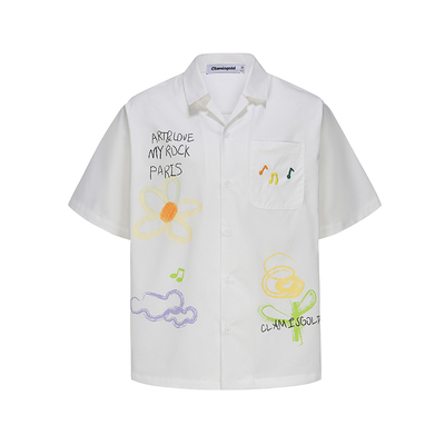 CASD小众设计花朵涂鸦短袖衬衫夏