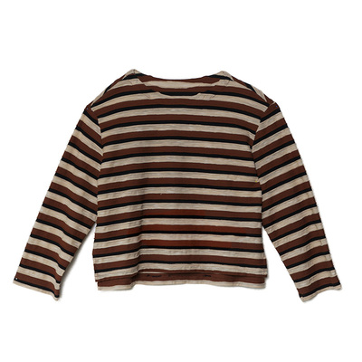 多着船型领立体条纹肌理长袖T恤