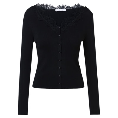 朗姿蕾丝V领修身简约针织开衫优雅知性百搭针织衫2026年春季新款