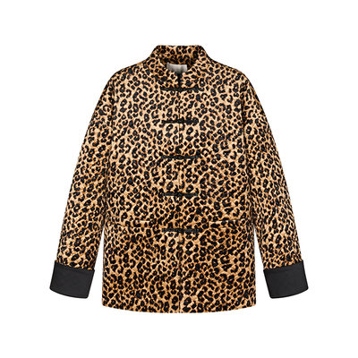 sennoszhou宽松夹棉豹纹中式外套