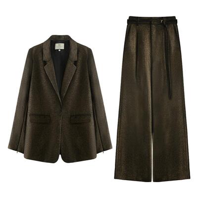 黑金通勤西装阔腿西裤套装