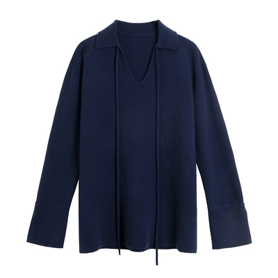 322WORKHOUSE羊毛polo领针织衫女士2025新款秋季长袖v领上衣B137