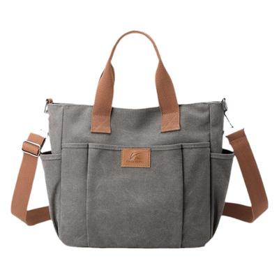 PINK新款多口袋日系帆布单肩包