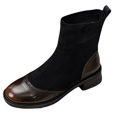 王小毒粗跟短靴圆头瘦瘦靴