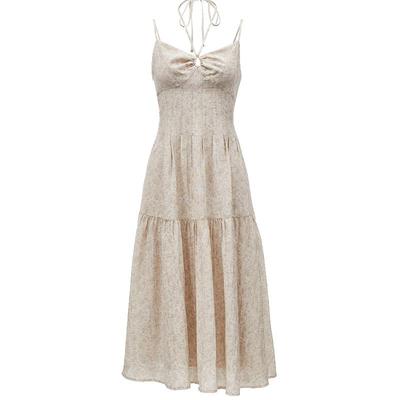 ONLY中长款挂脖系带连衣裙