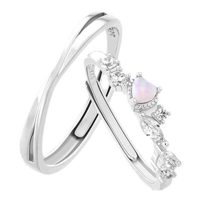 KOOKISS S925银 甜蜜初心爱心轻奢小众高级可调节纯银情侣对戒