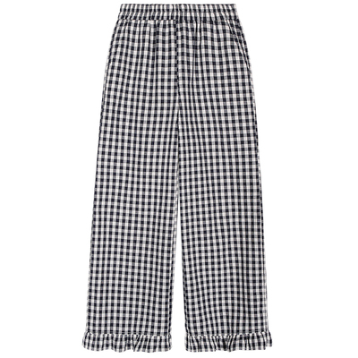 今屿花花格子松紧腰阔腿裤女