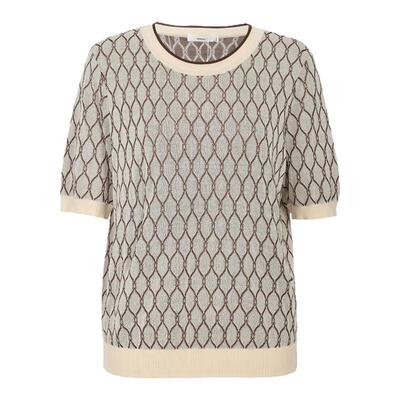 商场同款HONRN/红人气质圆领提花有弹短袖针织上衣女夏HK22OM465