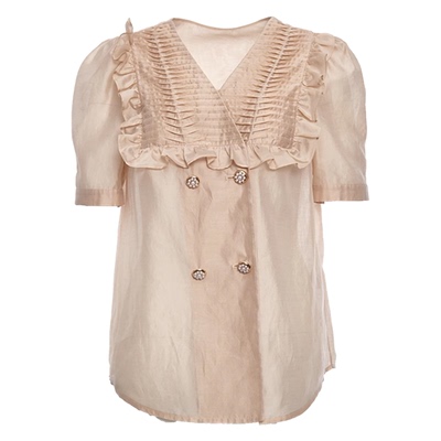 迪卡轩宽松V领显瘦短袖衬衫