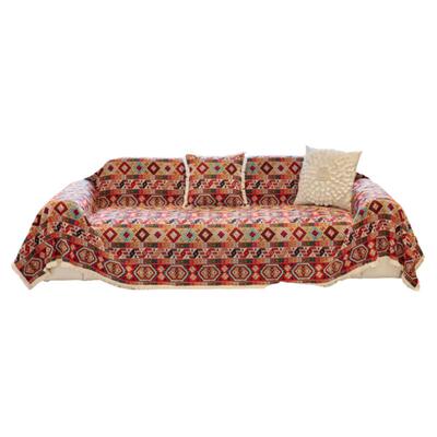 摩洛哥民族风红色几何提花沙发巾