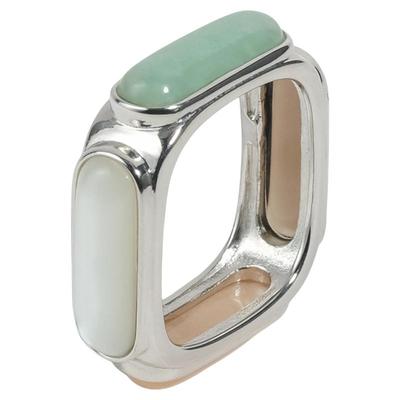 离岛空气窗影S925银玉石戒指小众独特新中式方形宝石指环