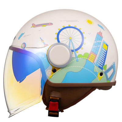 野马电动车头盔女双镜片四季通用