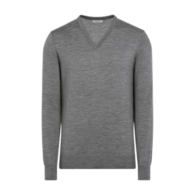 SUITSUPPLY秋灰色羊毛V领男士长袖针织衫经典
