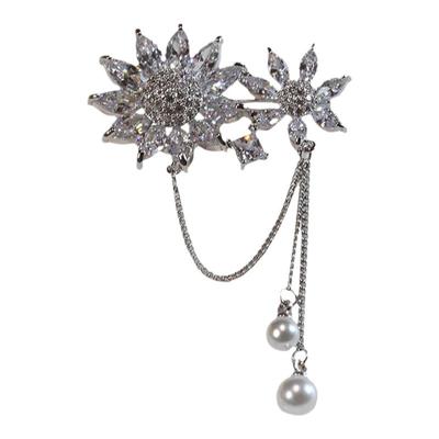 时尚奢华水晶流苏胸针男链条花朵