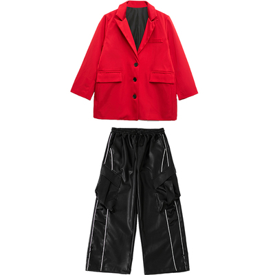 儿童酷帅西装locking街舞演出服