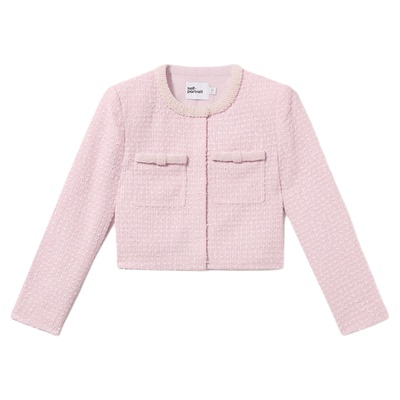 self-portrait 粉红色小香风仿珍珠设计粗花呢外套开衫